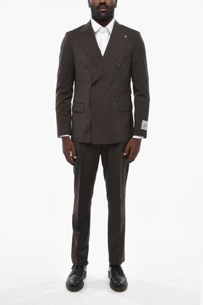 Corneliani CC COLLECION Abito Doppiopetto in Lana Vergine e Mohair con Tasche ad Aletta Corneliani