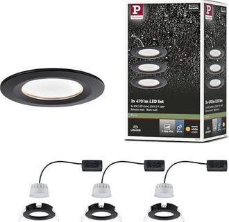 Paulmann 94474 Nova LED Einbauleuchte 3er Set starr Warmwei&szlig; 3-Stufen-dimmbar rund incl. 3x6,5 Watt dimmbar Einbaustrahler Schwarz matt Spot Alu Einbaulampe 27