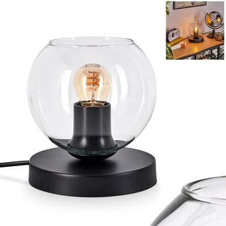 HOFSTEIN Tischleuchte Koyoto, Tischlampe aus Metall/Glas in Schwarz/Klar, Leuchte im modernen Design mit Schirm aus Glas (&Oslash; 15 cm) u. An/-Auschalter am Kabel, 