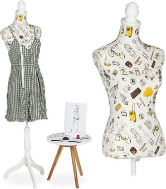 Relaxdays Relaxdays Schneiderpuppe weiblich, höhenverstellbar bis 167 cm, Schaufensterpuppe Nähen, Größe 34-38, Dekobüste, creme