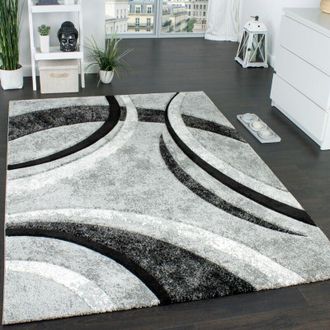 Paco Home Paco Home - Tapis Design à Contours Motif Ligné Moucheté Gris Noir Crème 80x300 cm