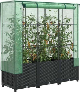 vidaXL Vidaxl - Jardini&egrave;re sur&eacute;lev&eacute;e avec housse aspect rotin 120x40x138 cm