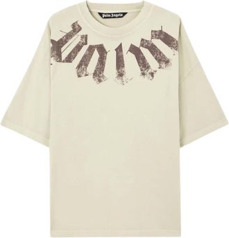 Palm Angels Homme, Tops, Beige, Taille: XS Big Neck Logo Loose Tee
