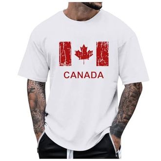 Generic T-shirt pour homme - Printemps et &eacute;t&eacute; - F&ecirc;te nationale - D&eacute;contract&eacute; - Imprim&eacute; partiel - Col rond - Manches courtes, Blanc., 3XL