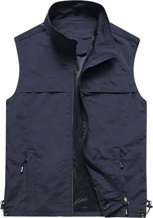 Generic Gilet &agrave; fermeture &eacute;clair pour homme avec poches zipp&eacute;es, col montant fin, gilet softshell minimaliste, l&eacute;ger, tendance et respirant, couleur unie, gil