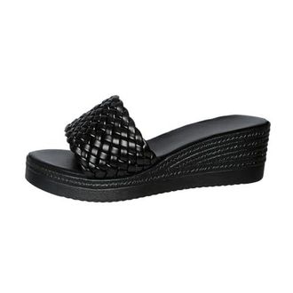 Generic Espadrilles compens&eacute;es &agrave; bout ouvert pour femme - Tendance - Tress&eacute;es - Chaussures de plage - Style boh&egrave;me, Noir, 38.5 EU