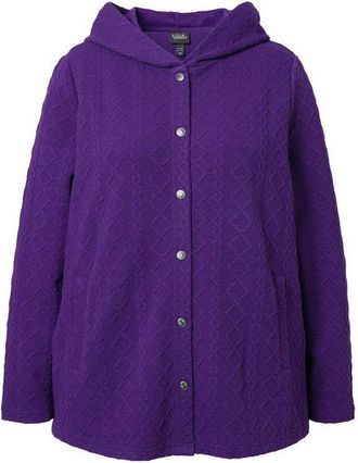 Ulla Popken Sweatjacke Hoodie-Jacke Zopfmuster Druckkn&ouml;pfe hinten l&auml;nger