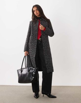 Mango manteau ajust&eacute; &agrave; imprim&eacute; l&eacute;opard gris