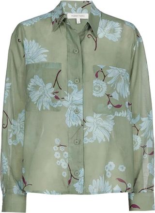 Marie M&eacute;ro Femme, Blouses et Chemises, Vert, Taille: 48 FR Chemise en coton &agrave; fleurs