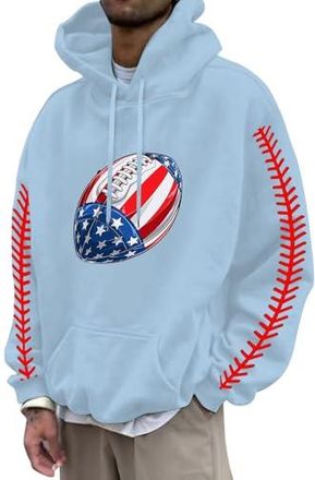 Generic Sweat à capuche en polaire confortable pour homme Imprimé rugby Automne et hiver Sweat à capuche décontracté pour la vie quotidienne Cadeaux de Noël, 