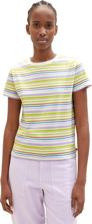 Tom Tailor Tom Tailor Denim Damen Boxy Fit T-Shirt mit Streifen aus Bio-Baumwolle, 31114 - Multicolor Horizontal Stripe, XS