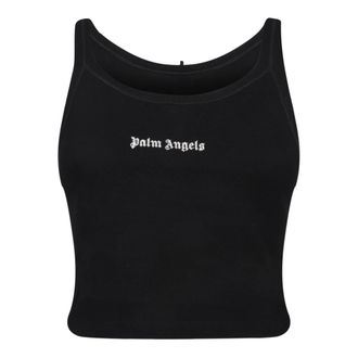 Palm Angels Schwarzes Baumwolltop mit Logoaufdruck - - Tops - Damen - Schwarzk - L