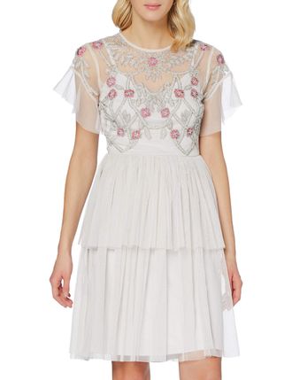 Frock and Frill Damen Kamri Embellished Knee Length Dress Formales Abendkleid, Light Grey, X-Small