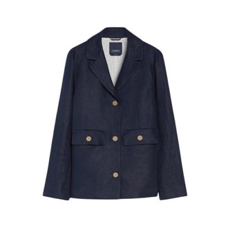 Max Mara Eleganter Leinenblazer mit Goldkn&ouml;pfen - - Jackets - Damen - Blau - 2XS