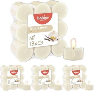 Bolsius Bolsius - True Scents - 18 Duft theelichter - Vanille - Lange Brenndauer von 6 Stunden - Durchmesser 39 mm - Nat&uuml;rliche Extrakte - Enth&auml;lt Veganes Wac