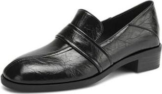 Generic Chaussures Femmes Mocassins à Talons carrés Bas Bout Rond Cuir PU Slip on Confortables Chaussures Plates Bureau décontractées légères,Noir,42.5 EU