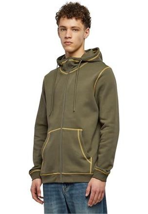 Urban Classics Tb3944-Sweat zipp&eacute; avec Coutures Plates et contrast&eacute;es biologiques Sweat-Shirt &agrave; Capuche, Olive/Jaune, XXL Homme