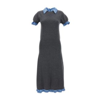 Paco Rabanne Kurzarm-Midikleid aus Wolle und Kaschmir - - Dresses - Damen - Grau - M