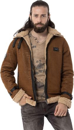 Cipo & Baxx Herren Jacke CJ286 Braun - Warme Winterjacke im Modernen Streetwear Stil mit Kunstfell, Reißverschluss & Taschen - Stylische Jacke für Alltag, Freizei