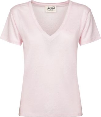 MC2 Saint Barth Femme, Tops, Rose, Taille: 38 FR Eloise T-shirt en lin &agrave; col en V