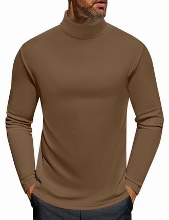Ekouaer Thermo Oberteil Herren Langarm Thermoshirt Langarmshirt mit Rollkragen Winter Warme Shirts, Braun, XL