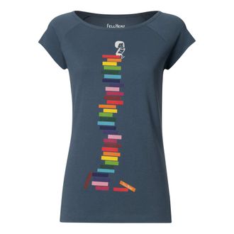 FellHerz Damen T-Shirt Books Girl Bio und Fair (Graublau, XXL)