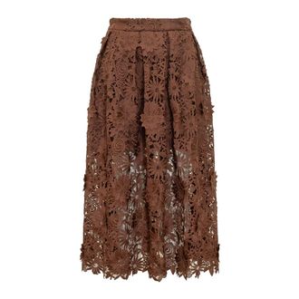 Rotate Rock mit breiter Struktur und floraler Spitzenstickerei - - Skirts - Damen - Braun - S