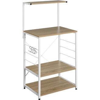 Woltu Tag&egrave;re four &agrave; micro-ondes, &eacute;tag&egrave;re de cuisine en bois massif et cadre avec de lacier, 60x40x123cm, Ch&ecirc;ne Clair + Blanc - Woltu