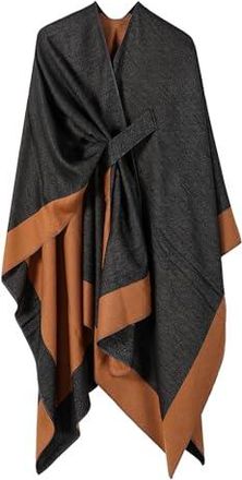 Dissa Tricot&eacute; Poncho Cardigan Femme Ouvert Ch&acirc;le Cape Chaud Wrap Echarpe Epaisse Poncho Cardigan Hiver Automne,Noir&Jaune,Taille unique,P082