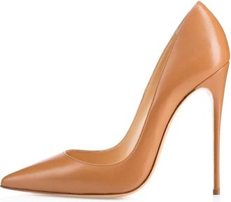 elashe Stiletto High Heels Schuhe Damen Slip On - Braun Matt Spitze 12 cm Party Braut EU38