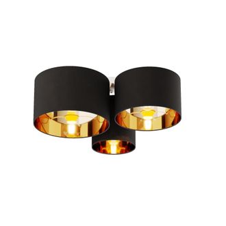 Lindby Stoff Deckenlampe schwarz-gold, 3 Schirme Ø 20 28 32 cm 3x E27 max. 60W ohne Leuchtmittel Textil Deckenleuchte Wohnzimmerlampe