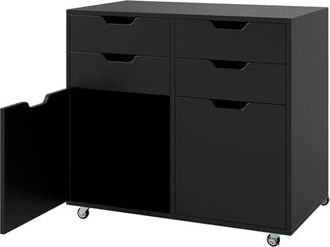 Giantex Caisson Bureau Mobile &agrave; 4 Tiroirs avec 2 Portes, Caisson Tiroir avec 5 Roulettes Universelles, Poign&eacute;es D&eacute;coup&eacute;es, Meuble Tiroir Rangement Moderne pou