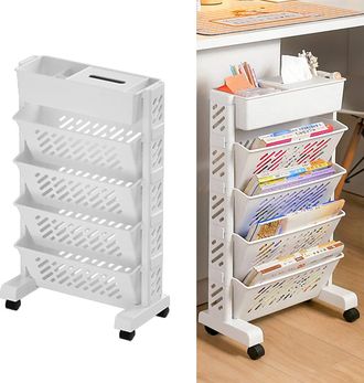 Generic Küchenwagen, rollendes Bücherregal - 5-stufiger mobiler Aufbewahrungswagen für das Home Office, kompakter, platzsparender Organizer mit Rädern