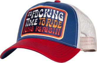 King Kerosin Herren Trucker Cap Im 70s Biker Design - Kappe Mit Stickerei, Gebogenem Schirm - Retro Usa Chopper Look, Ideal Für Garage Workwear Its Fucking Time to