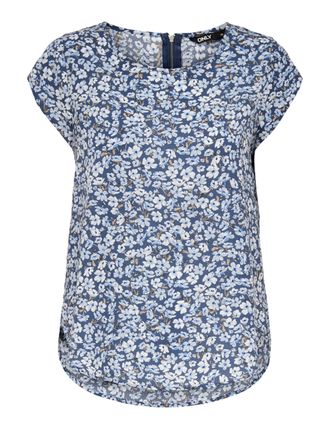 Only Damen Bedruckte Kurzarm Bluse Print Basic Rundhals Ausschnitt T-Shirt Blouse Oberteil ONLVIC