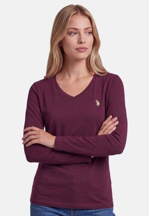 U.S.Polo Association Langarmshirt mit V-Ausschnitt und Stickereidetails Elastisches Longsleeve mit normaler Passform
