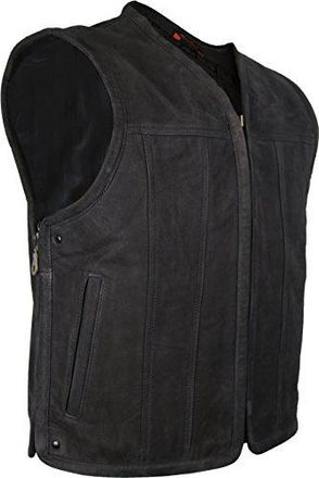 MDM Gilet de motard en cuir noir mat avec fermetures éclair latérales, nubuck noir mat, XXL