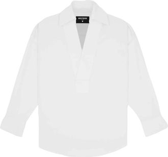 Worst Behavior Wrstbhvr, Femme, Blouses et Chemises, Blanc, Taille: 38 FR Logo Flag Label Tonale Kn&ouml;pfe