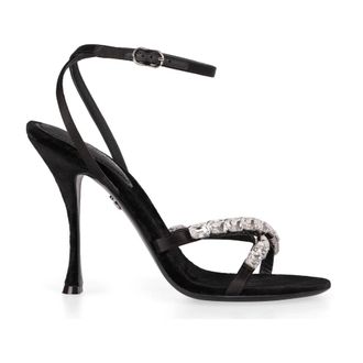 Dolce & Gabbana Femme, Chaussures, Noir, Taille: 38 1/2 EU Sandales Stilettos Orn&eacute;es de Cristaux