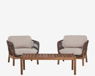 Sklum Gartenset mit 2 Sesseln aus geflochtenem Seil und Couchtisch aus Akazienholz Karvia Akazie Braun