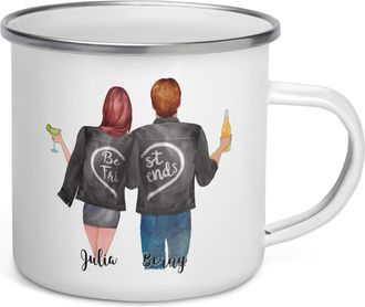 Jimbeels BFF Personalisierbare Emaille Tasse | Beste Freunde Emailletasse anpassbar | Wunschname Outdoor Kaffeebecher für Frauen und Männer | Individuelles Bes