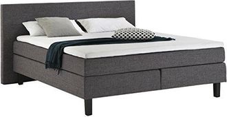 Atlantic Home Collection AMRUM Boxspringbett, 140 x 200 cm inklusive Topper, Härtegrad H2, anthrazit, Massivholzrahmen