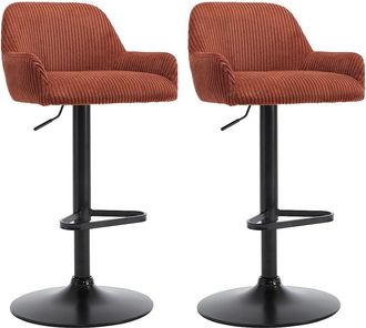 Vente-Unique Barhocker 2er-Set h&ouml;henverstellbar - Cord & schwarzes Metall - Terrakotta - LILIYA