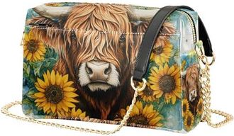 Mnsruu Sacs à bandoulière pour femme, sac à main Highlan en cuir de vache et tournesol D
