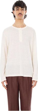 Daniele Fiesoli Homme, Tops, Blanc, Taille: 2XL Linen Knit LS Henley Tee