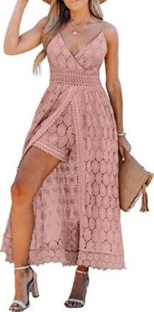 Cupshe Femmes Été Faire glisser fronces Smocks Combinaison Robe Col en V Sangles Speghetti Dos nu Maxi Haut Bas