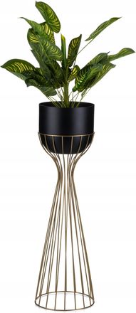 HowHomely Moderne Blumenst&auml;nder Metall 68 cm Hoch mit Schwarz Blumentopf Rund 18 cm &Oslash; auf Robuste Gold St&auml;nder - Pflanzenst&auml;nder zur Dekoration Innenr&auml;umen