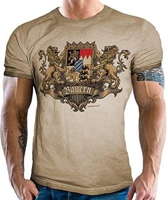 Lobo Negro T-shirt traditionnel pour homme au look vintage r&eacute;tro us&eacute; - Pour les vrais fans de Bavi&egrave;re : armoiries royales de la Bavi&egrave;re, Avec blason., L