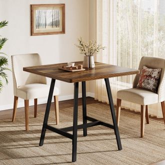 Tribesigns Bartisch, industrieller Stehtisch mit Dicker Tischplatte, Kleiner K&uuml;chentisch f&uuml;r Wohnzimmer und Partys, rustikales Braun & Schwarz, 79 x 79 x 90 cm