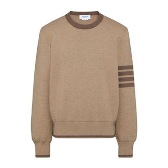 Thom Browne Homme, Pulls, Beige, Taille: L Milano Stitch 4 Bar Crewneck
